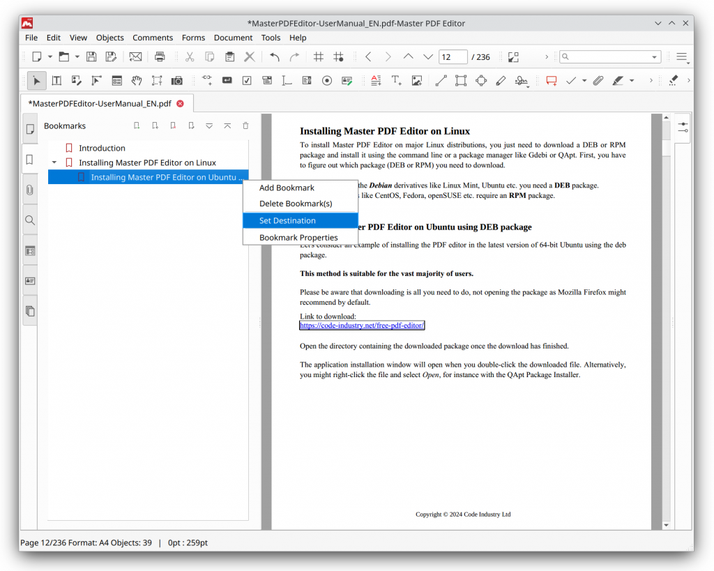 Create and Edit Bookmarks in PDF documents