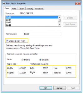Create a custom page size for virtual printer