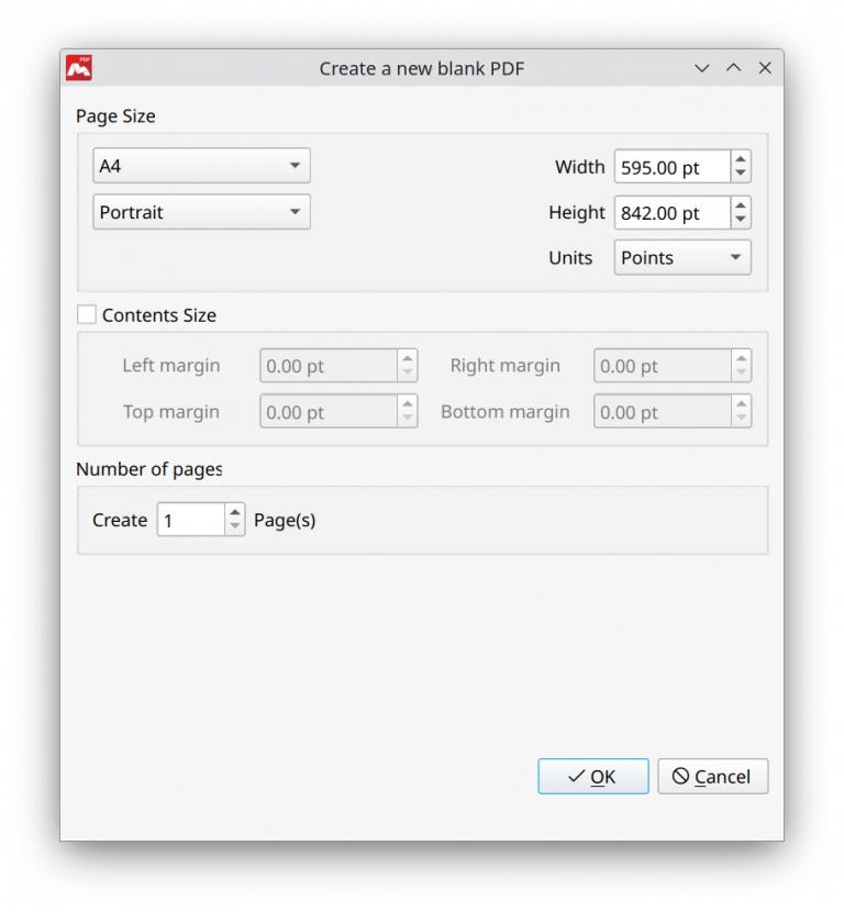 Create new blank pdf document