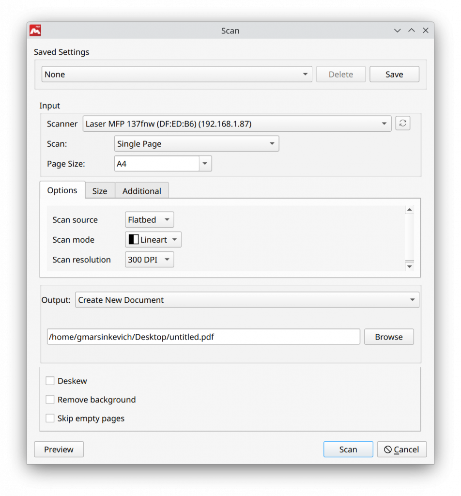 Scanning paper documents into PDF files