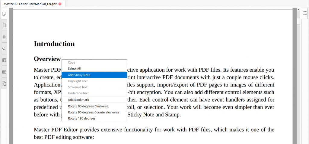 Workspace in Master PDF Editor
