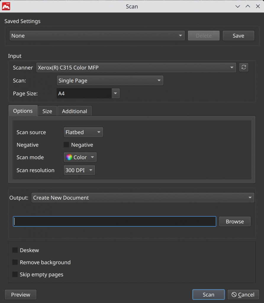 Scanning paper documents into PDF files