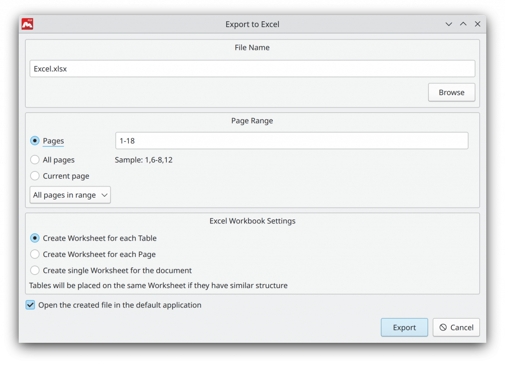 Save PDF As XLS