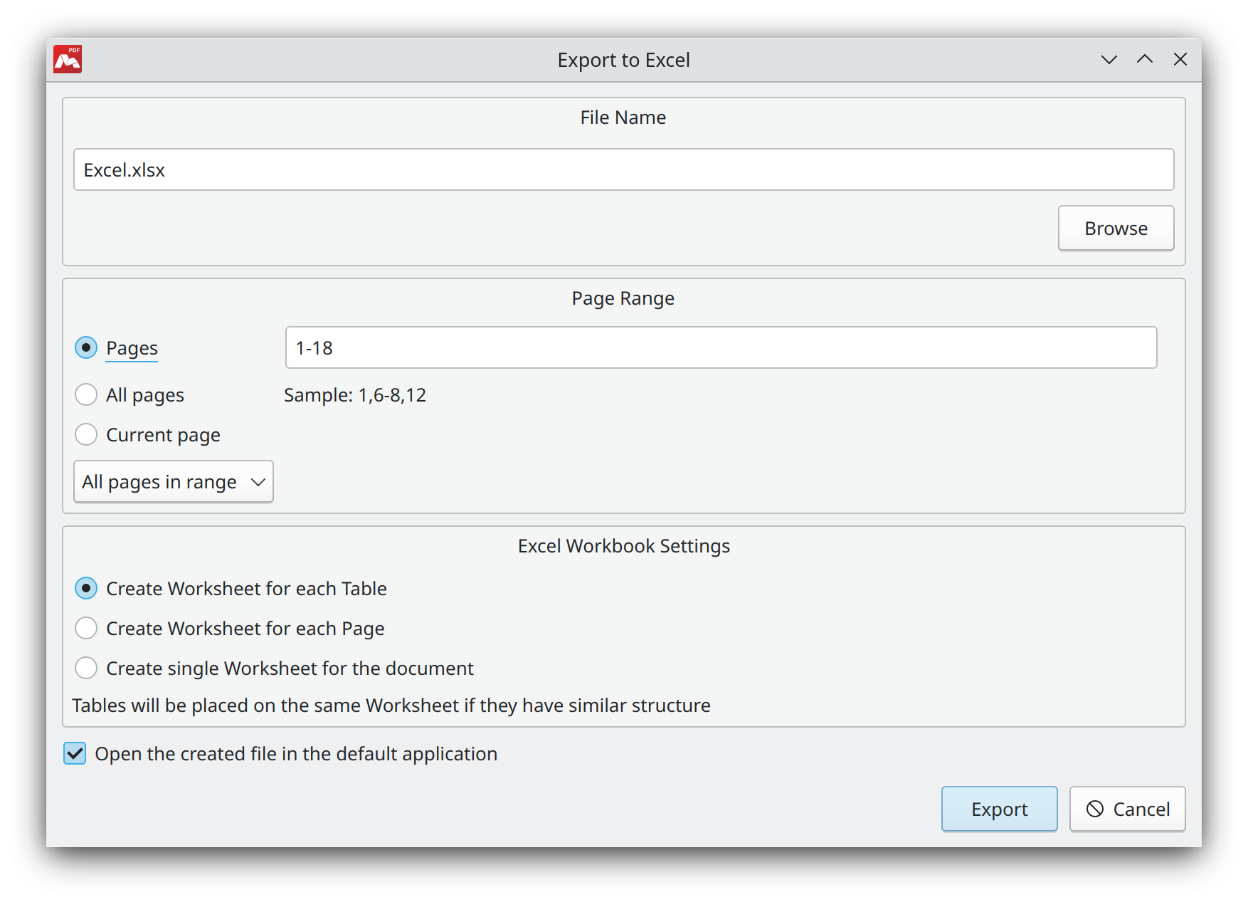 Export PDF Document To Excel