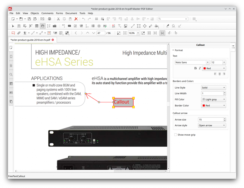 Callout tool in PDF documents