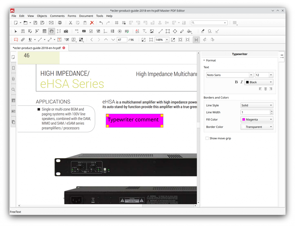 Typewriter tool in PDF documents