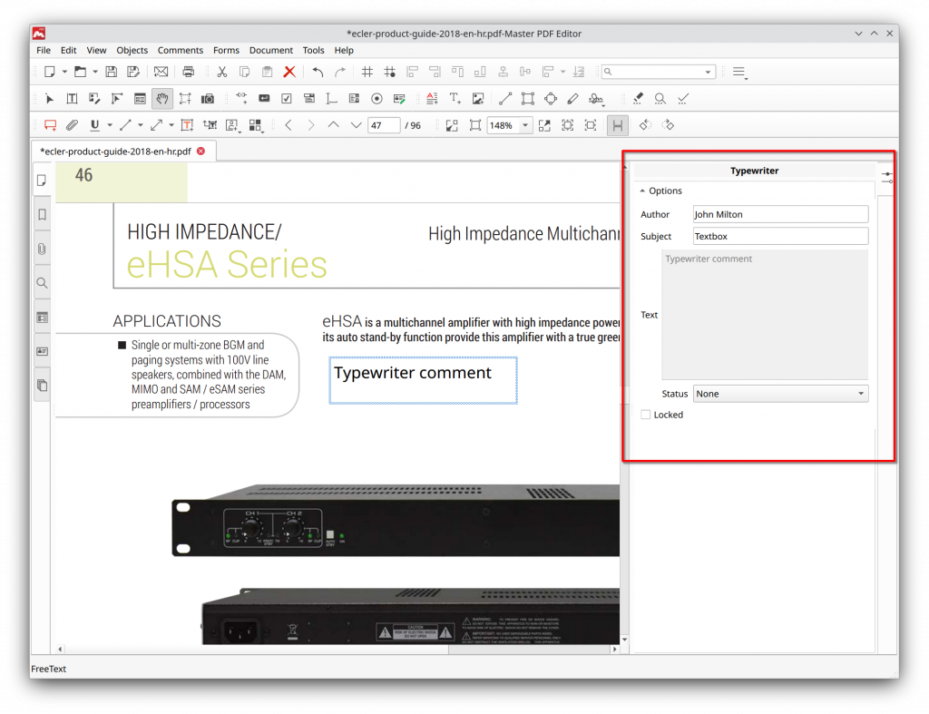 Typewriter tool in PDF documents