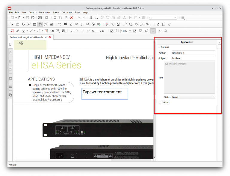Typewriter tool in PDF documents