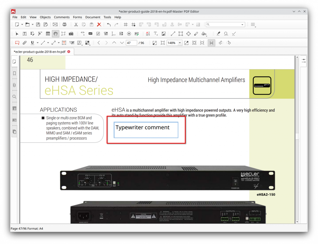 Typewriter tool in PDF documents
