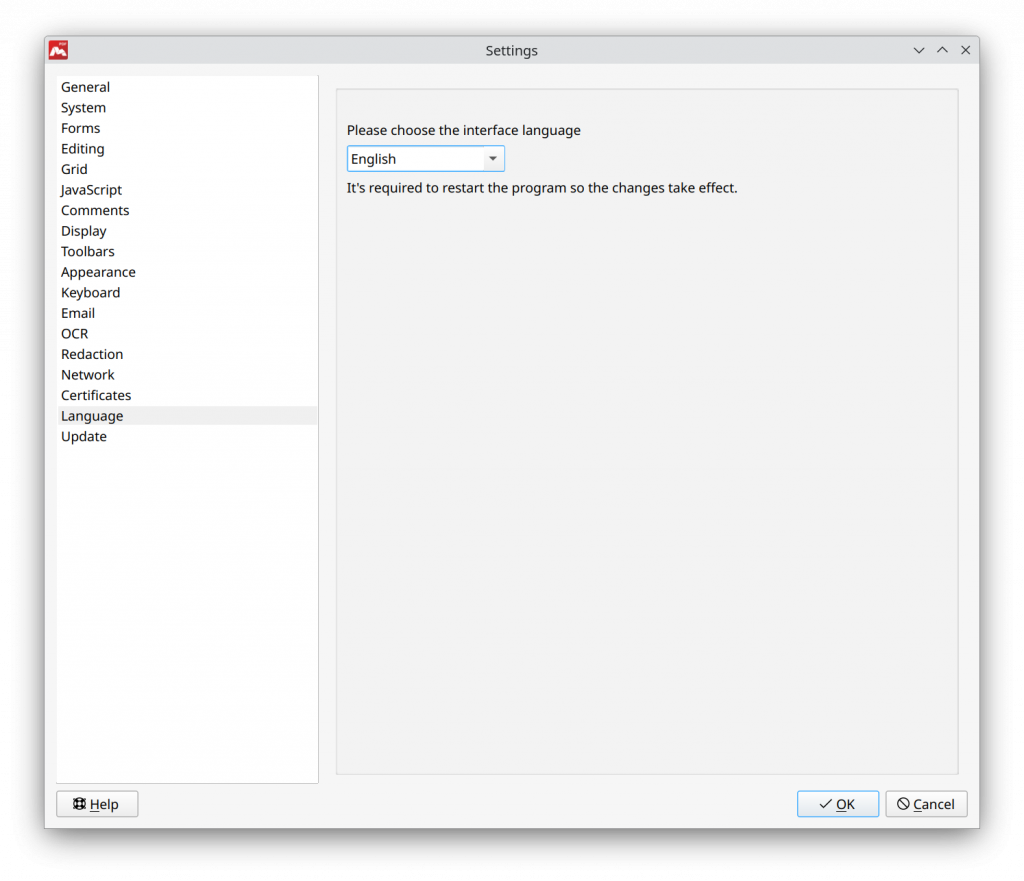 Preferences - Language
