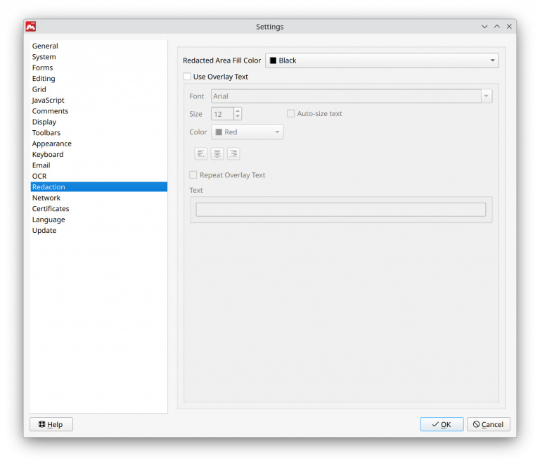 Preferences - Redaction