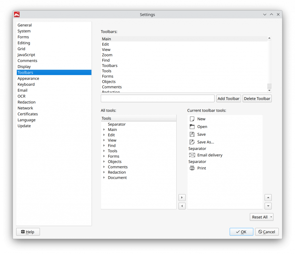 Preferences - Toolbars